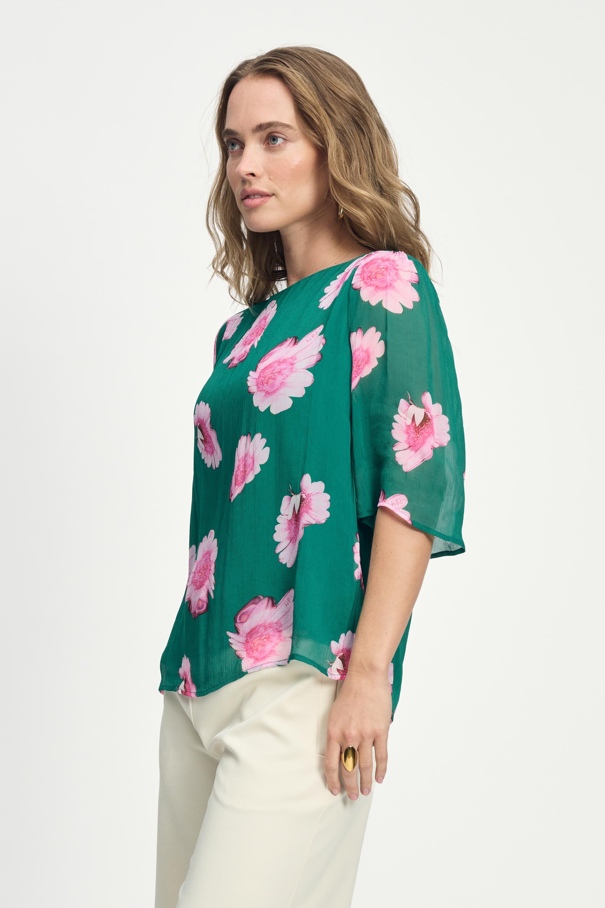 Pom Meadow Flowers Green Top – Claire Designer Clothes